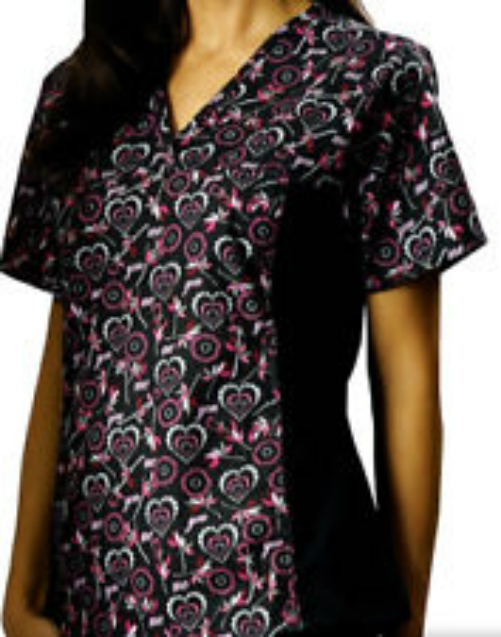 PRINTED SLIMMING SCRUB TOP W/ CONTRASTING SPANDEX PANEL | eBay